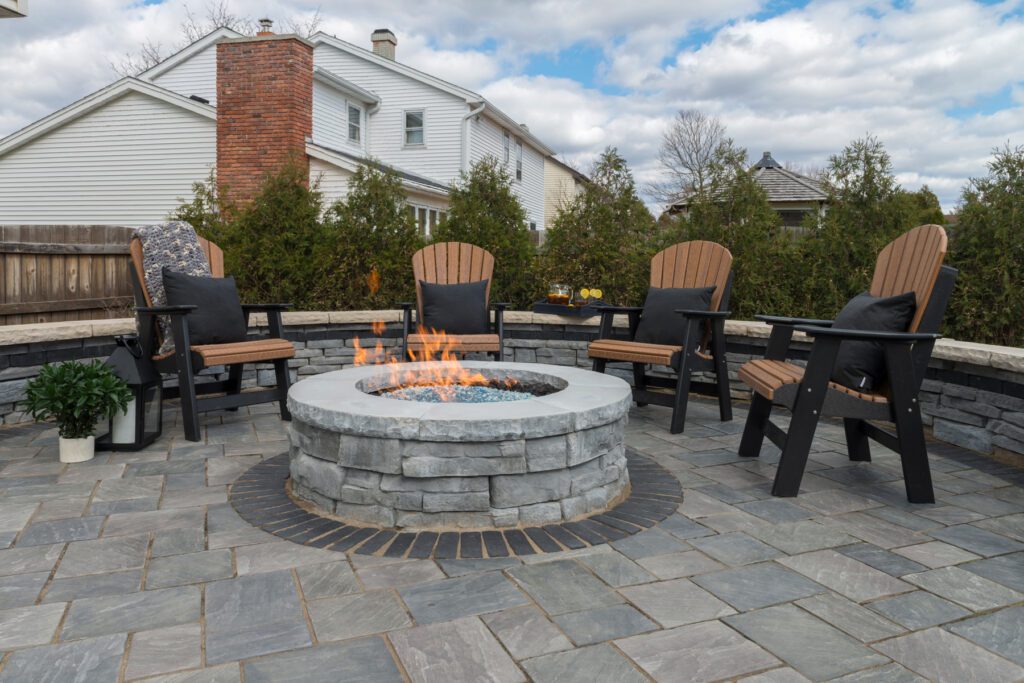 Unilock Rivercrest Firepit in Coastal Slate - Astro Masonry, Long ...